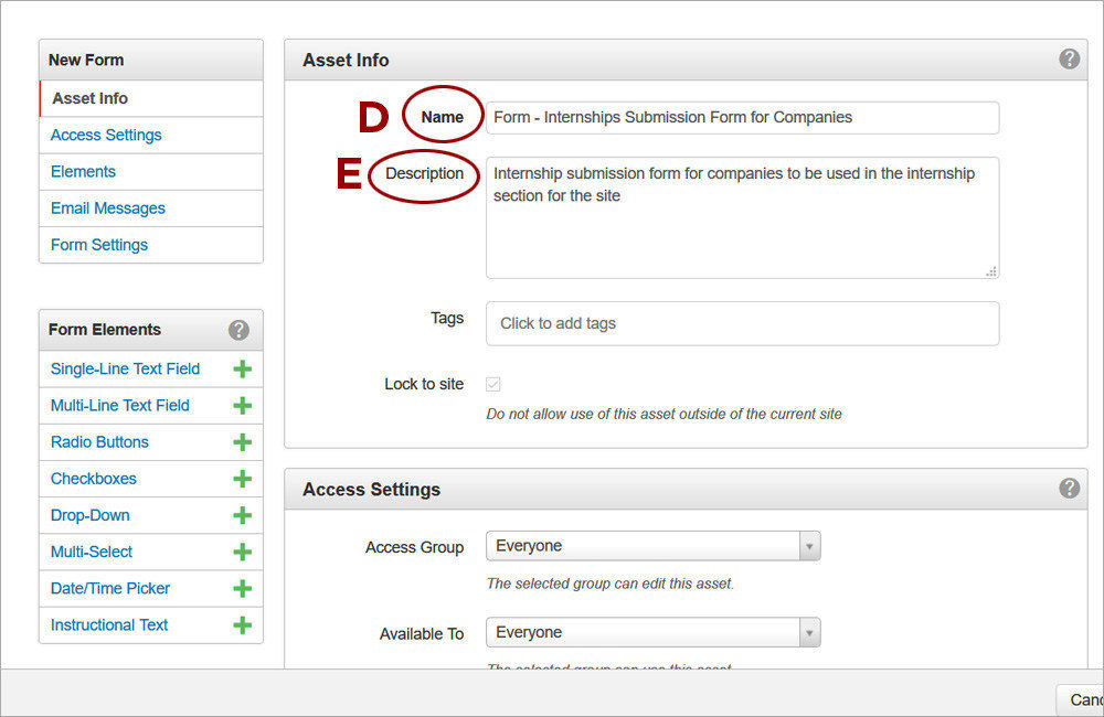 Form Assets - CMS Training | University of South Carolina